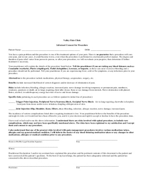 Fillable Online Valley Pain Clinic Informed Consent for Procedure ...