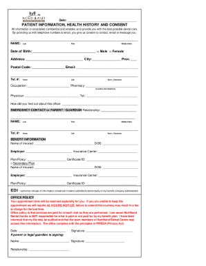 Fillable Online PATIENT INFORMATION, HEALTH HISTORY AND ... Fax Email Print - pdfFiller