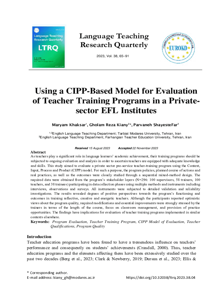 Fillable Online Using a CIPP-Based Model for Evaluation of Teacher ...