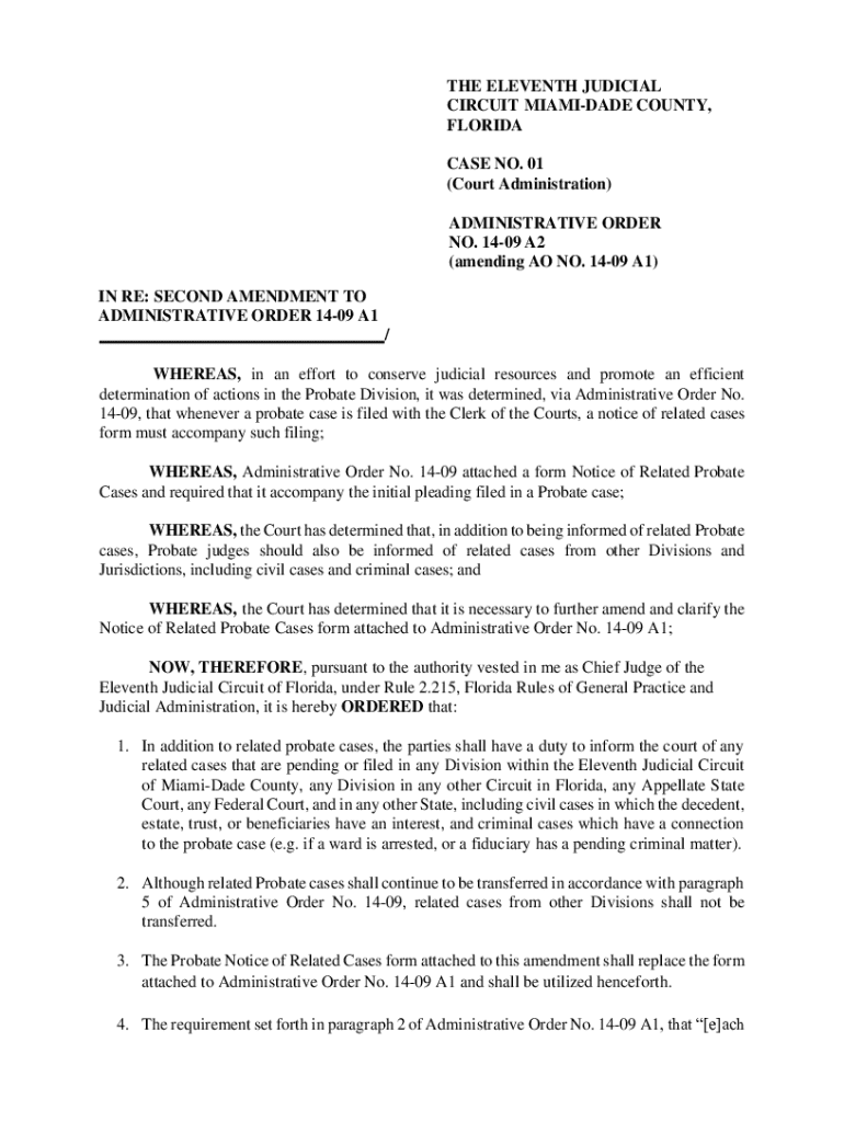 Fillable Online Administrative Order No. 14-09 A2 Notice of Related ...