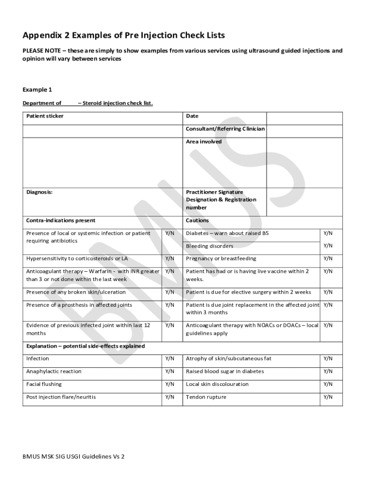 Fillable Online Appendix 2 Examples of Pre Injection Check Lists Fax Email Print - pdfFiller