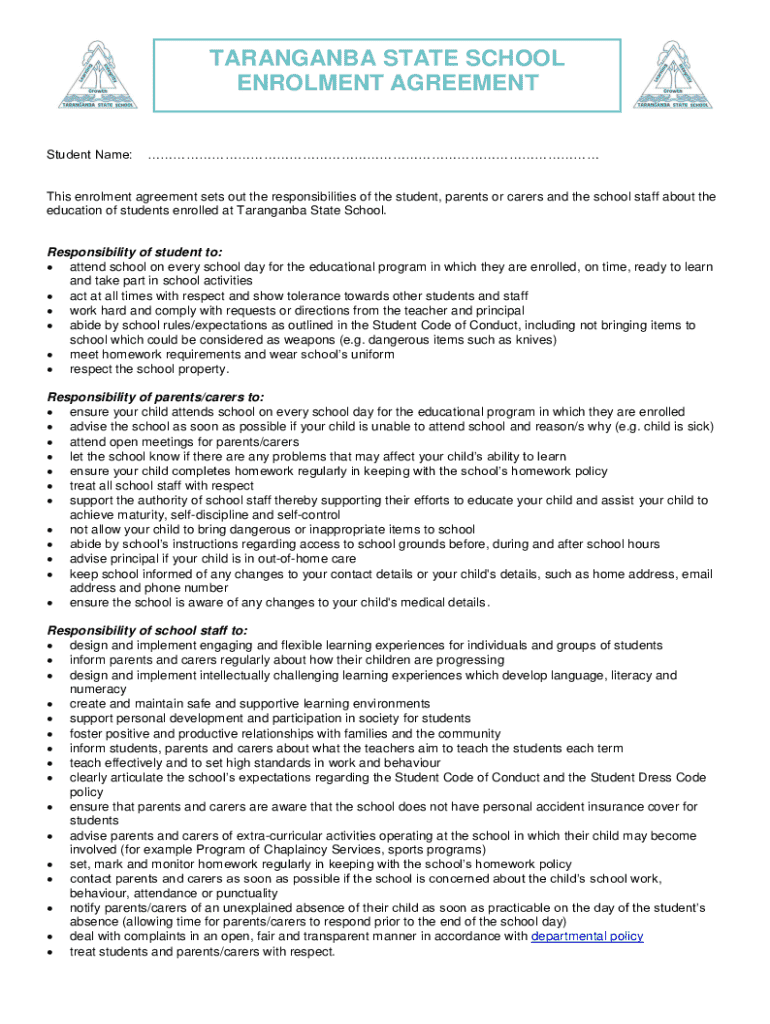 Fillable Online taranganbass eq edu Enrolment Agreement form 2021.doc (507 KB) Fax Email Print ...