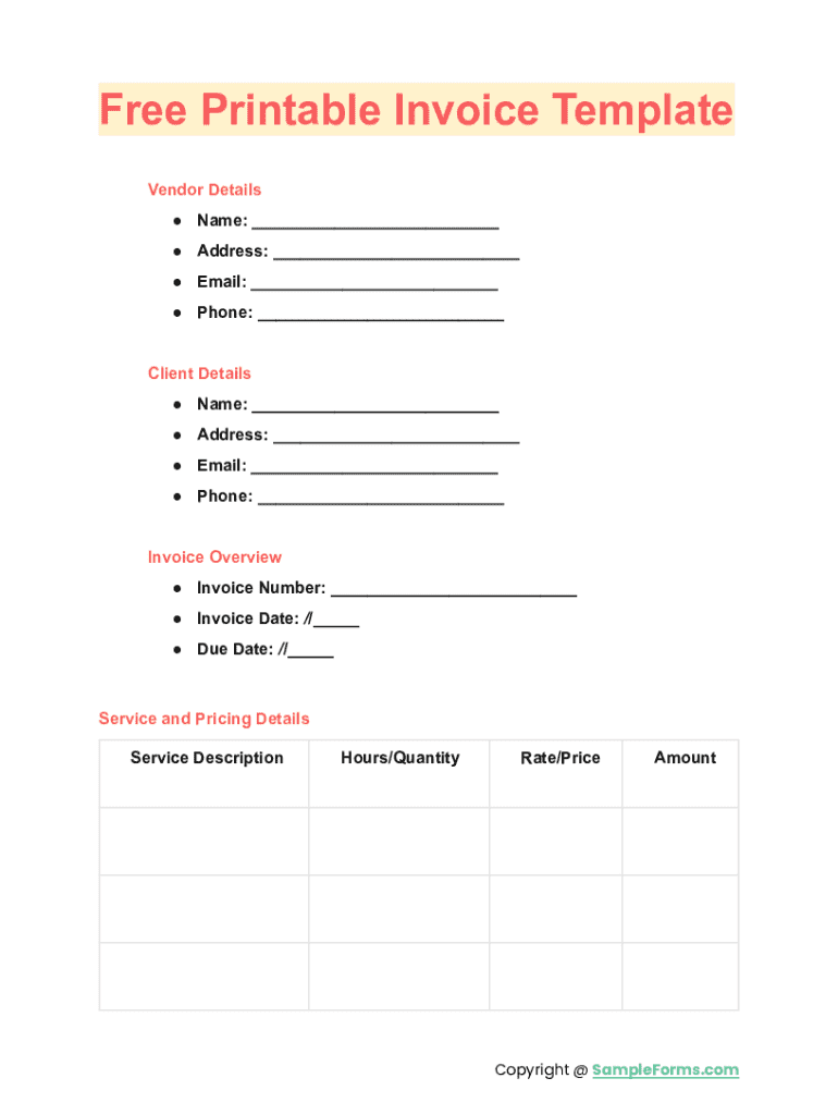 Fillable Online Free Printable Invoice Template Fax Email Print - pdfFiller