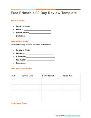 Fillable Online Free Printable 90 Day Review Template Fax Email Print ...