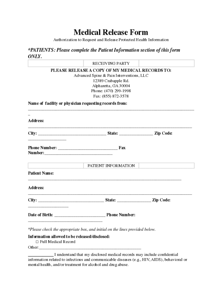 Fillable Online Medical Release only Fax Email Print - pdfFiller
