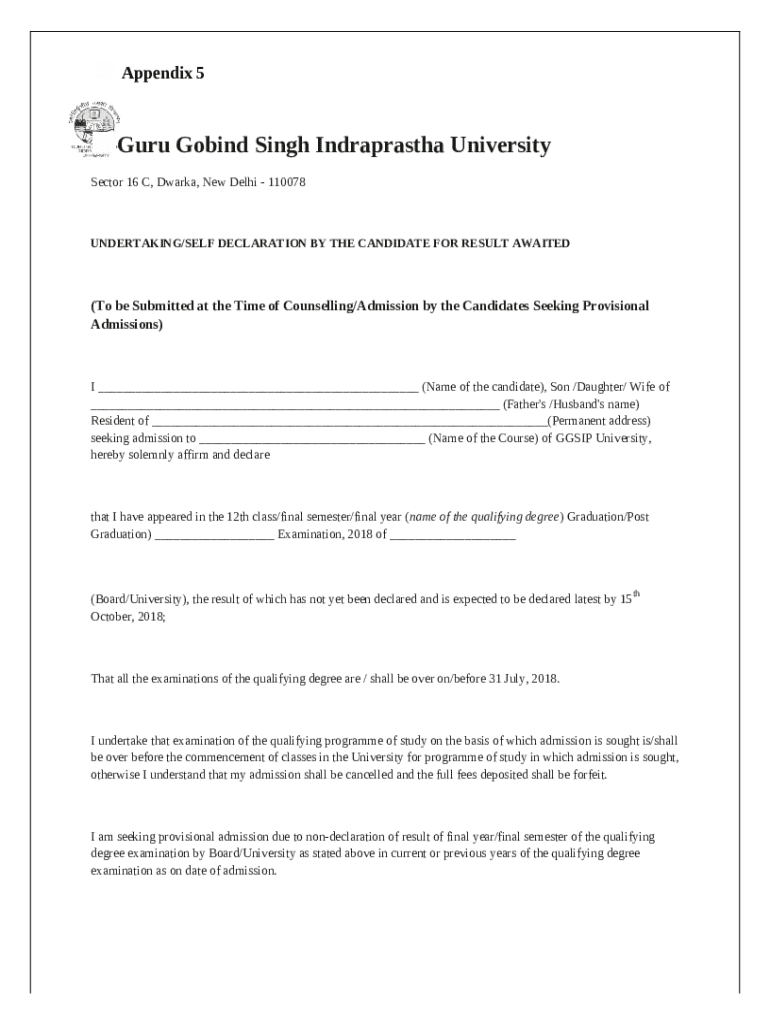 Online Undertaking/ Self Declaration by the ... Doc Template | pdfFiller