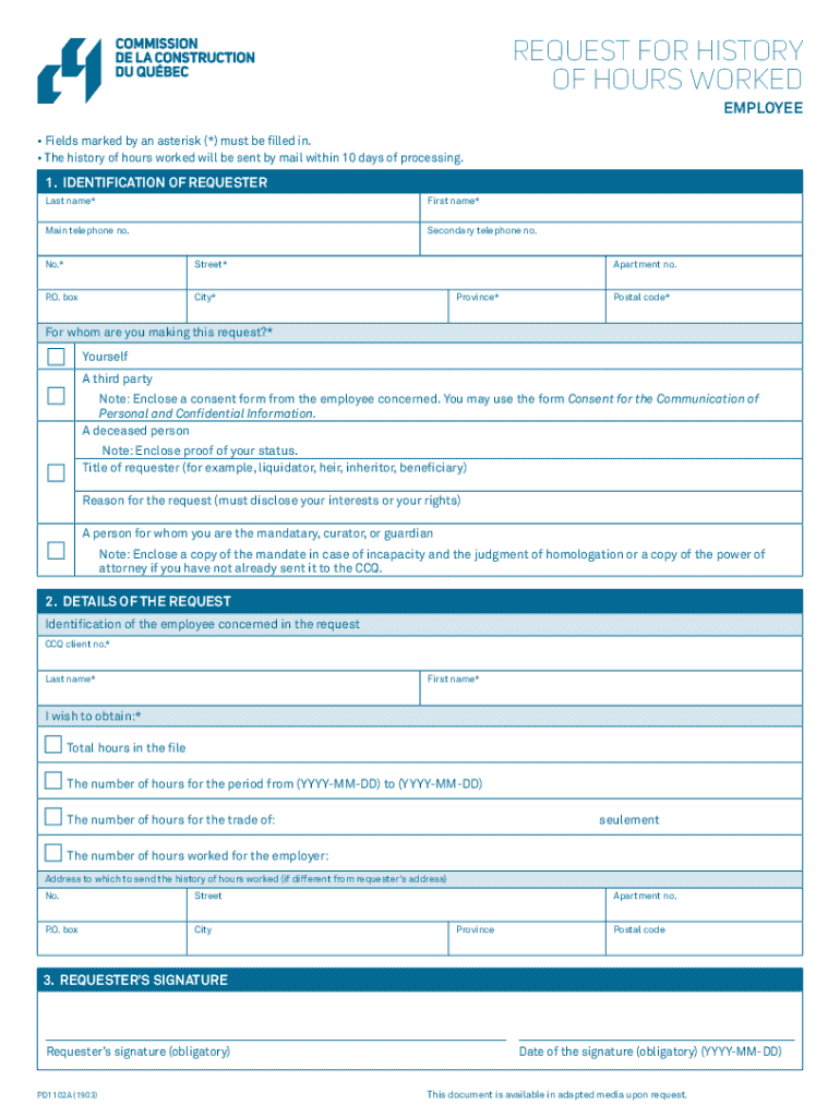 Fillable Online REQUEST FOR HISTORY OF HOURS WORKED Fax Email Print ...