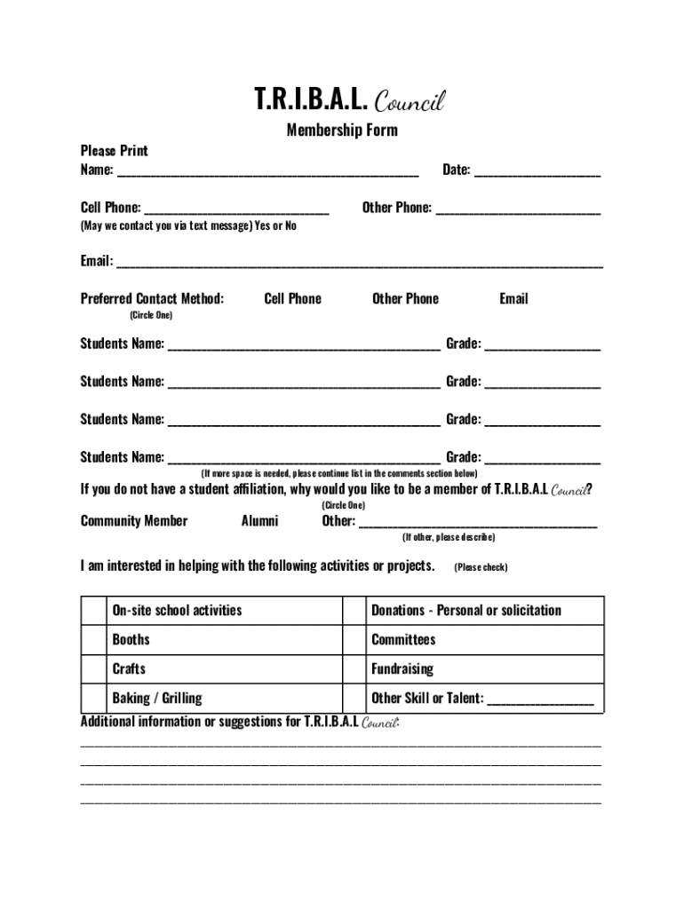 Fillable Online T.R.I.B.A.L Council Membership Form Fax Email Print ...