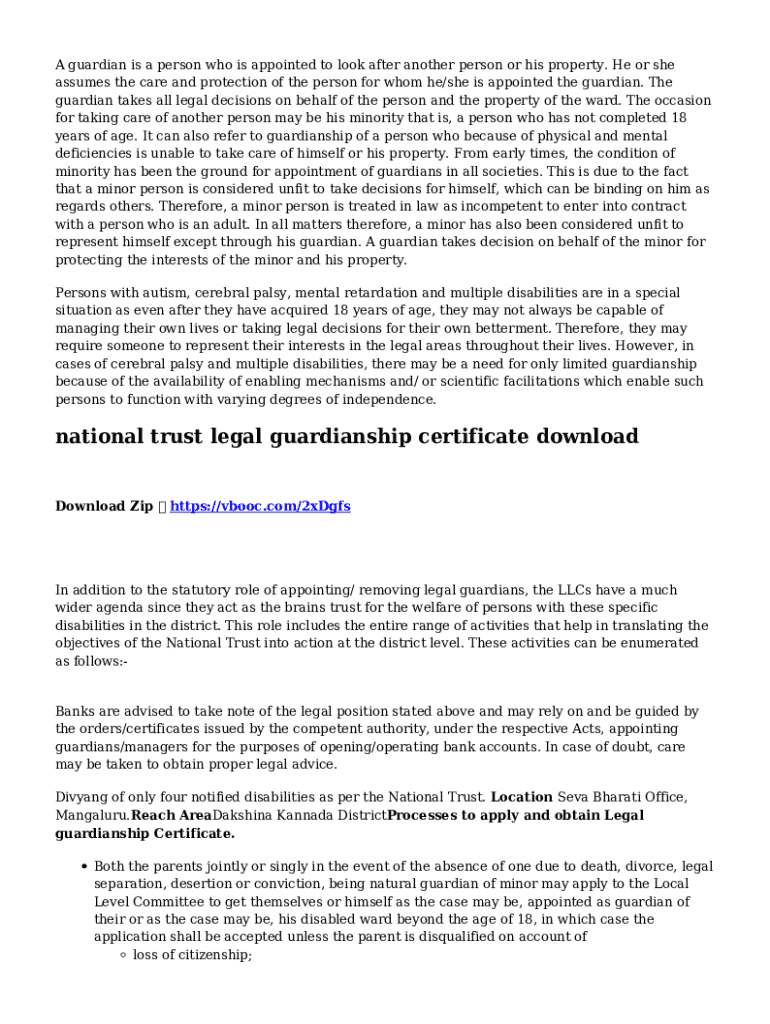 Fillable Online National Trust Legal Guardianship Certificate Download ...
