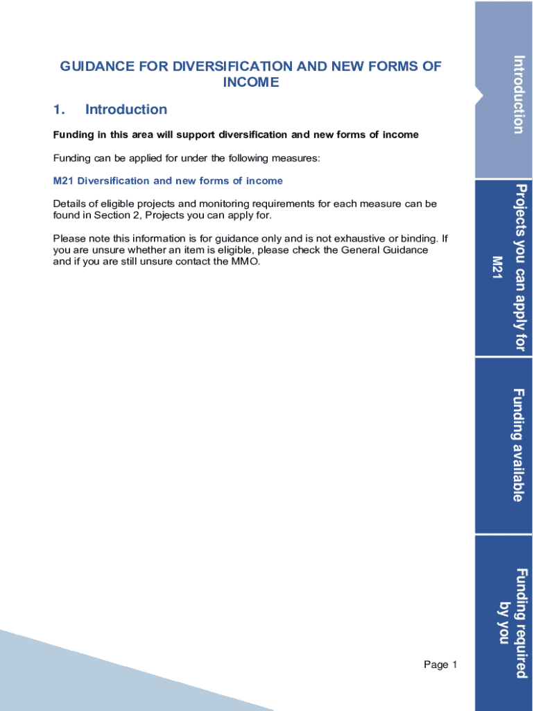 Fillable Online Guidance for diversification and new forms of income ...