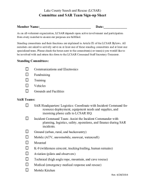 Fillable Online Committee and SAR Team Sign-up Sheet Fax Email Print ...