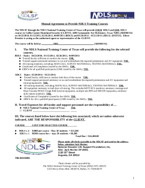 Mutual Agreement to Provide BDLS and/or ADLS Training Doc Template | pdfFiller
