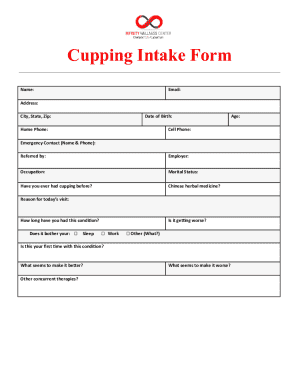 Fillable Online Cupping Intake Form - Infinity Wellness Center Fax ...