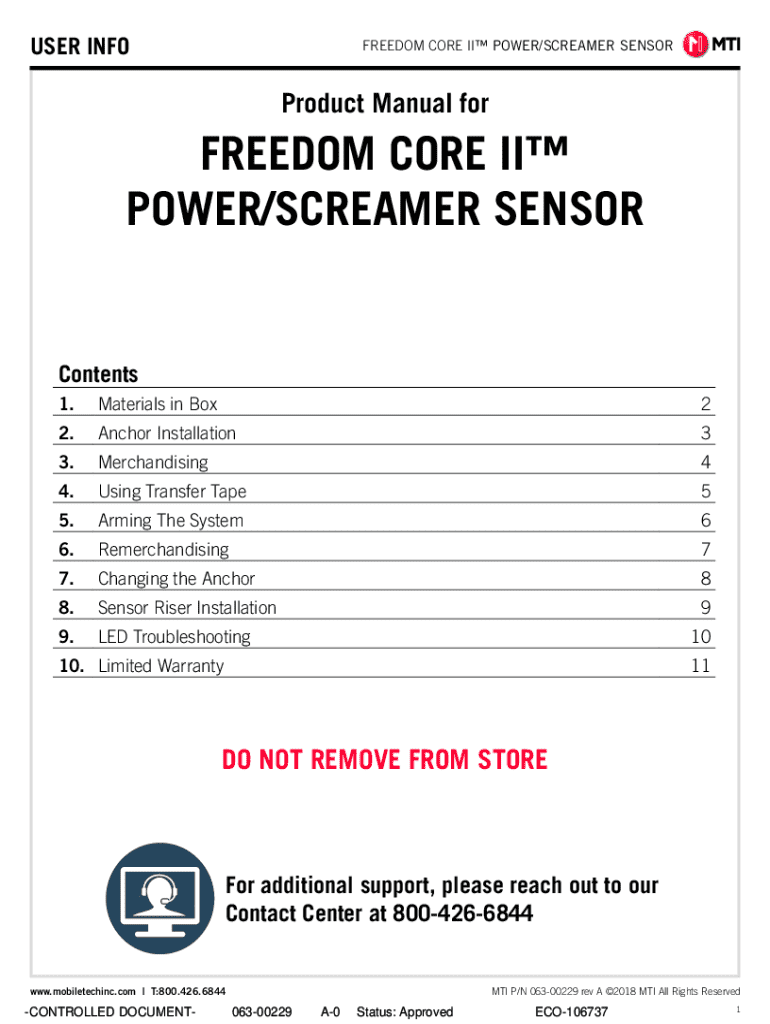 Fillable Online FREEDOM CORE II POWER/SCREAMER SENSOR - MTI Fax Email ...