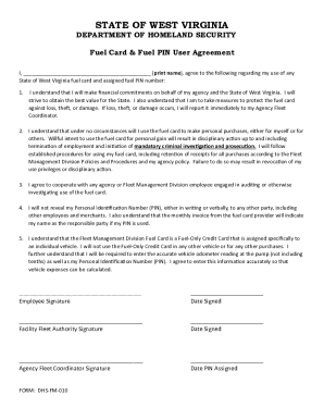 Fillable Online FUEL CARD AND PIN AGREEMENT Fax Email Print - pdfFiller