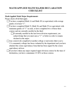 Fillable Online math berkeley Declaring the MajorDepartment of ...
