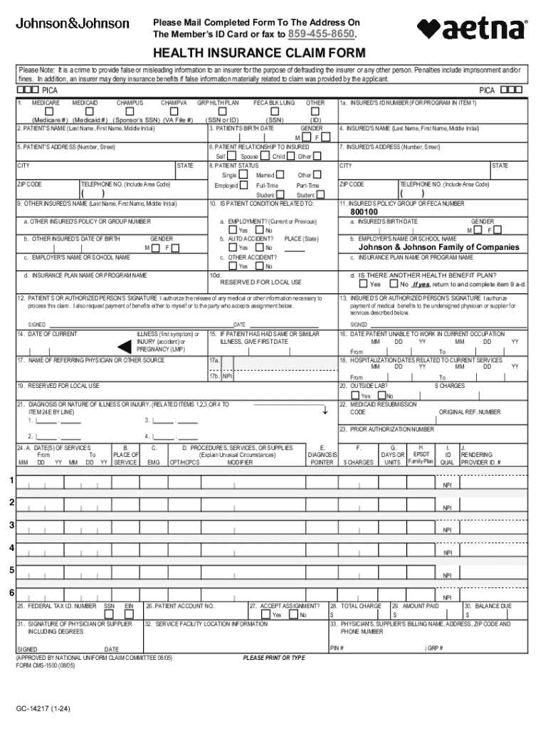 Fillable Online Aetna Health Insurance Claim form - Johnson & Johnson ...