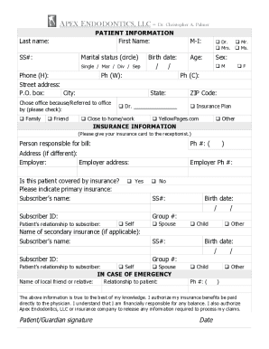 Fillable Online Apex Endo Patient Information Form.doc Fax Email Print ...