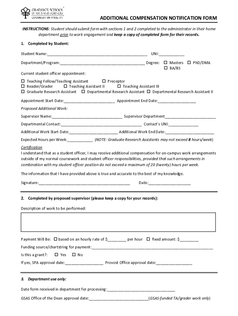 Fillable Online ADDITIONAL COMPENSATION NOTIFICATION FORM Fax Email Print - pdfFiller