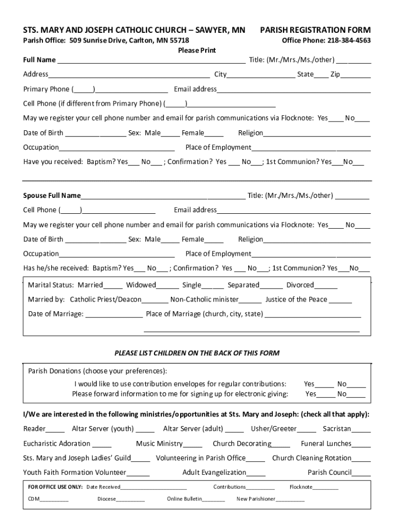 Fillable Online St. Francis St. Mary & St. Joseph Catholic Churches Fax Email Print - pdfFiller