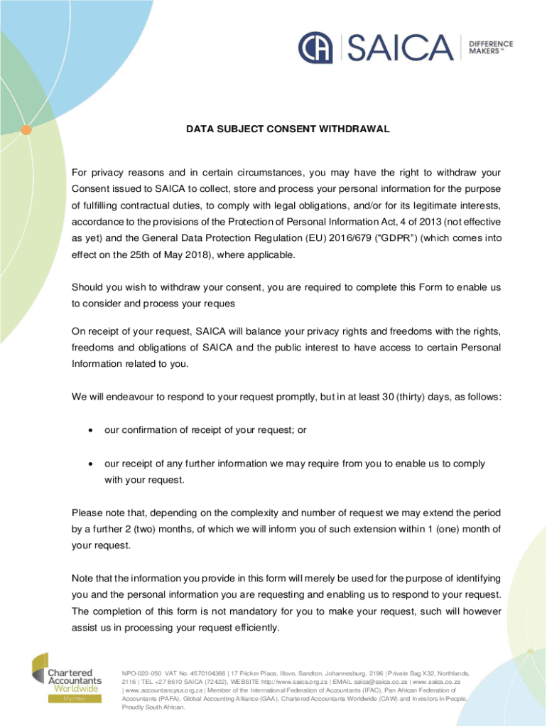 Fillable Online Exercising your GDPR Rightsyour right to withdraw your ... Fax Email Print ...