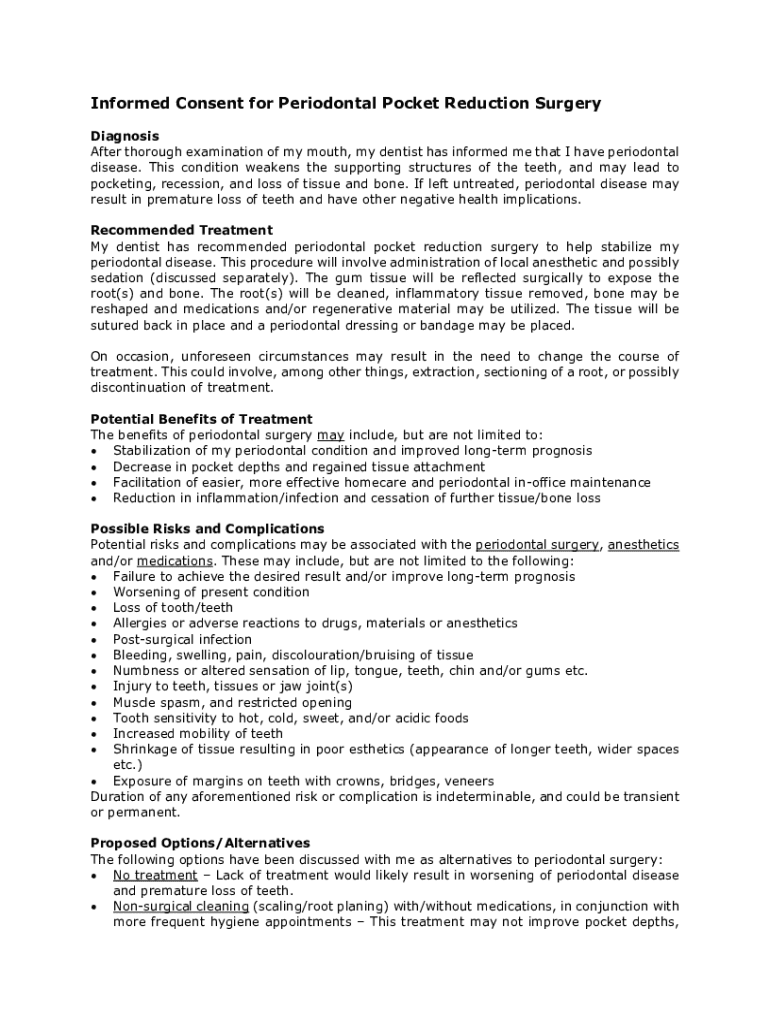 Fillable Online Informed Consent for Periodontal Pocket Reduction ...