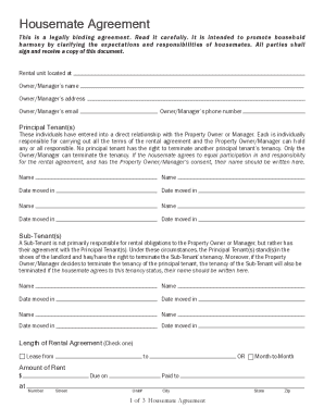 Fillable Online Sample Letter: Roommate Agreement Template Fax Email ...