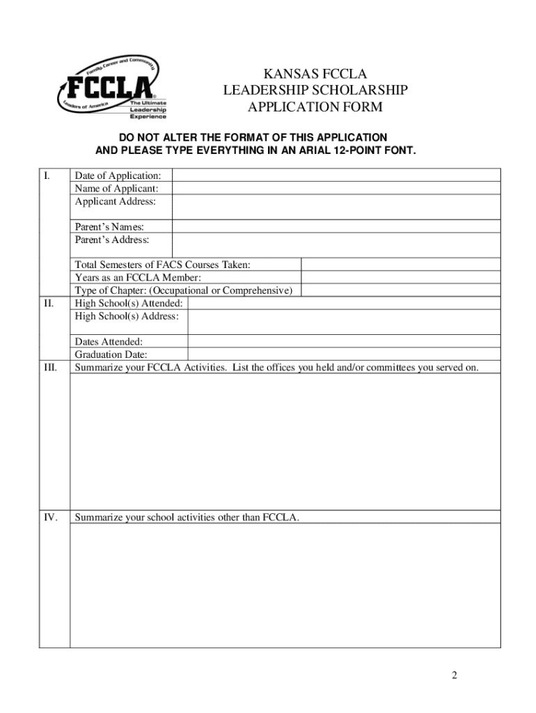 Fillable Online kansas fccla leadership scholarship application ...