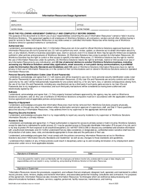 Fillable Online Information Resources Usage Agreement. Information ...