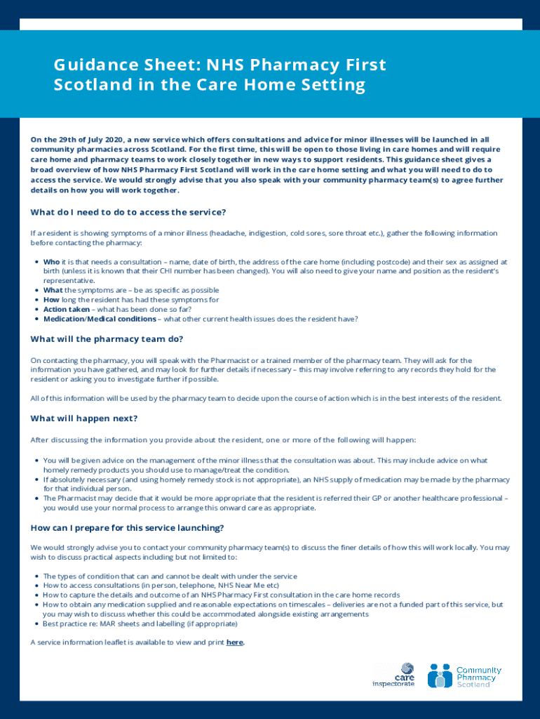 Fillable Online Sheet: NHS Pharmacy First Scotland in the Care Home ...