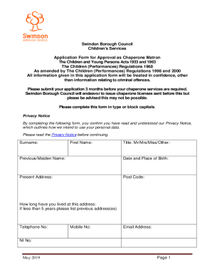 Fillable Online Fillable Online Chaperone application form - Swindon ...