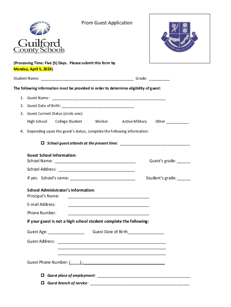 Fillable Online Prom Guest Pass Form 2024 Buffalo Fax Email Print Pdffiller