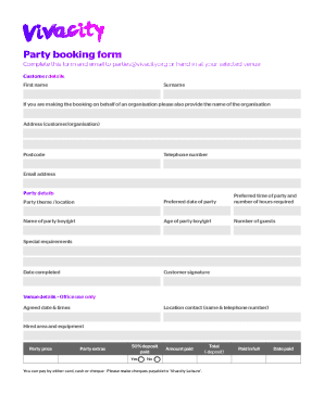 Fillable Online Party Booking Form Template Fax Email Print - pdfFiller