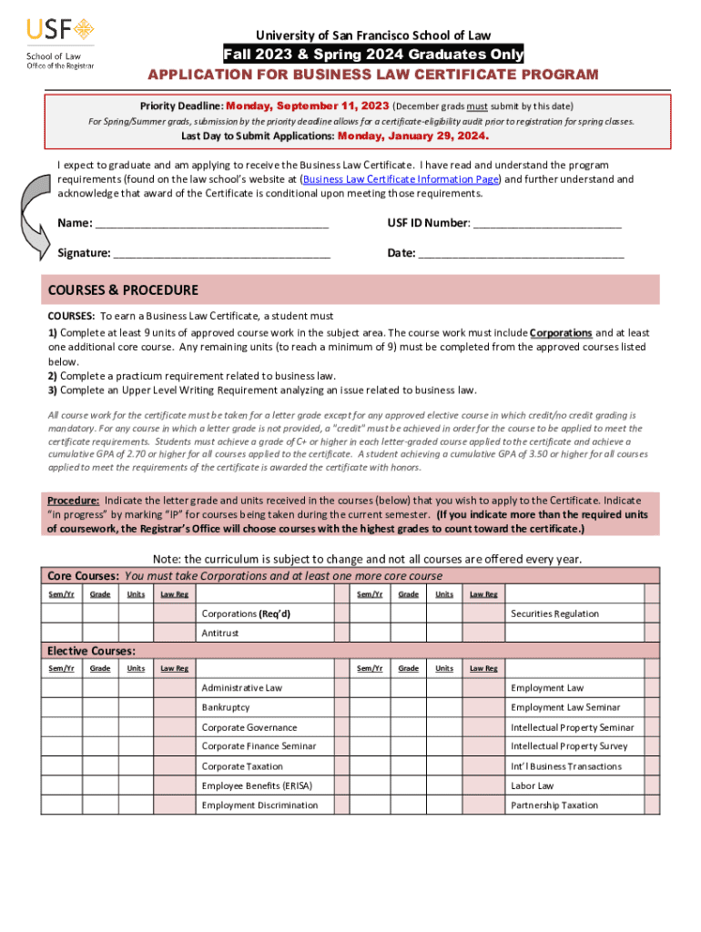 Fillable Online Application Instructions - Business Law Certificate Fax Email Print - pdfFiller