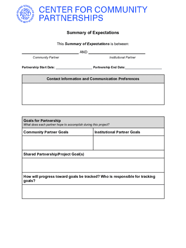Fillable Online Summary of Expectations Template Fax Email Print ...