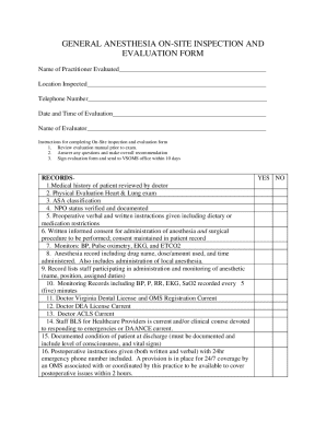 Fillable Online Fillable Online GENERAL ANESTHESIA ON-SITE INSPECTION ...