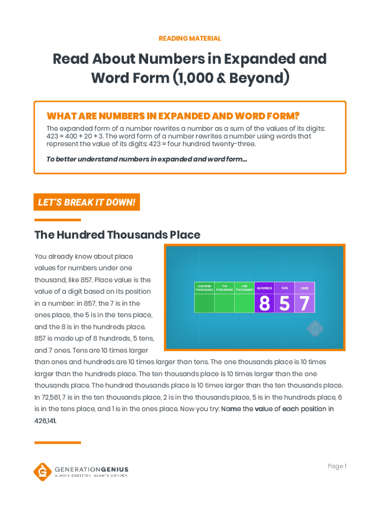 Fillable Online Numbers in Expanded and Word Form (1,000 & Beyond) Fax Email Print - pdfFiller