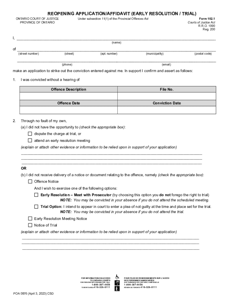 Fillable Online . Form 102.1, Reopening Application/Affidavit (Early ...