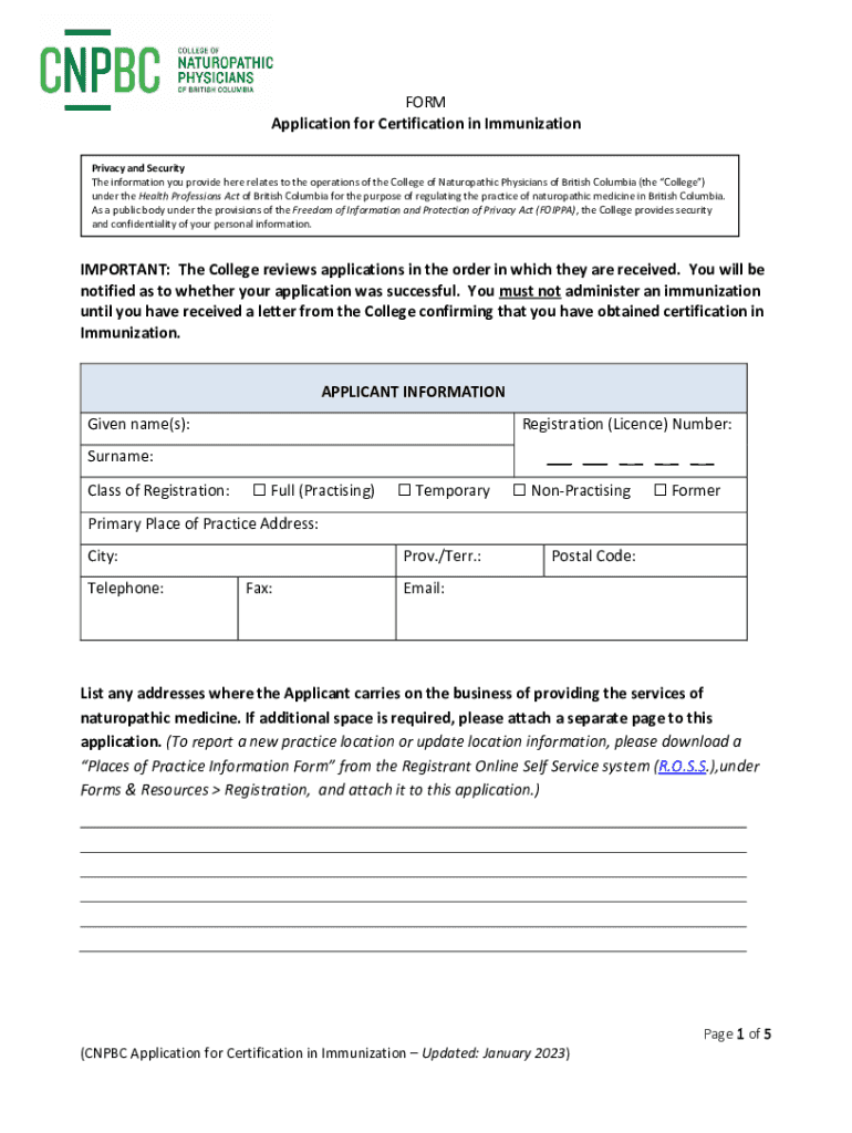 Fillable Online Fillable Online Certification in Immunization ...