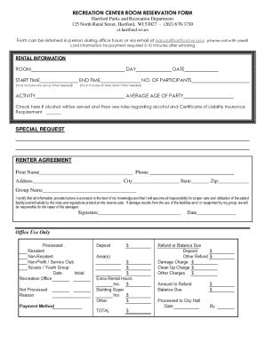 Fillable Online RECREATION CENTER ROOM RESERVATION FORM - Hartford ... Fax Email Print - pdfFiller