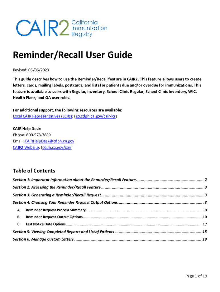 Fillable Online Reminder/Recall Guide. How to use the Reminder/Recall ...