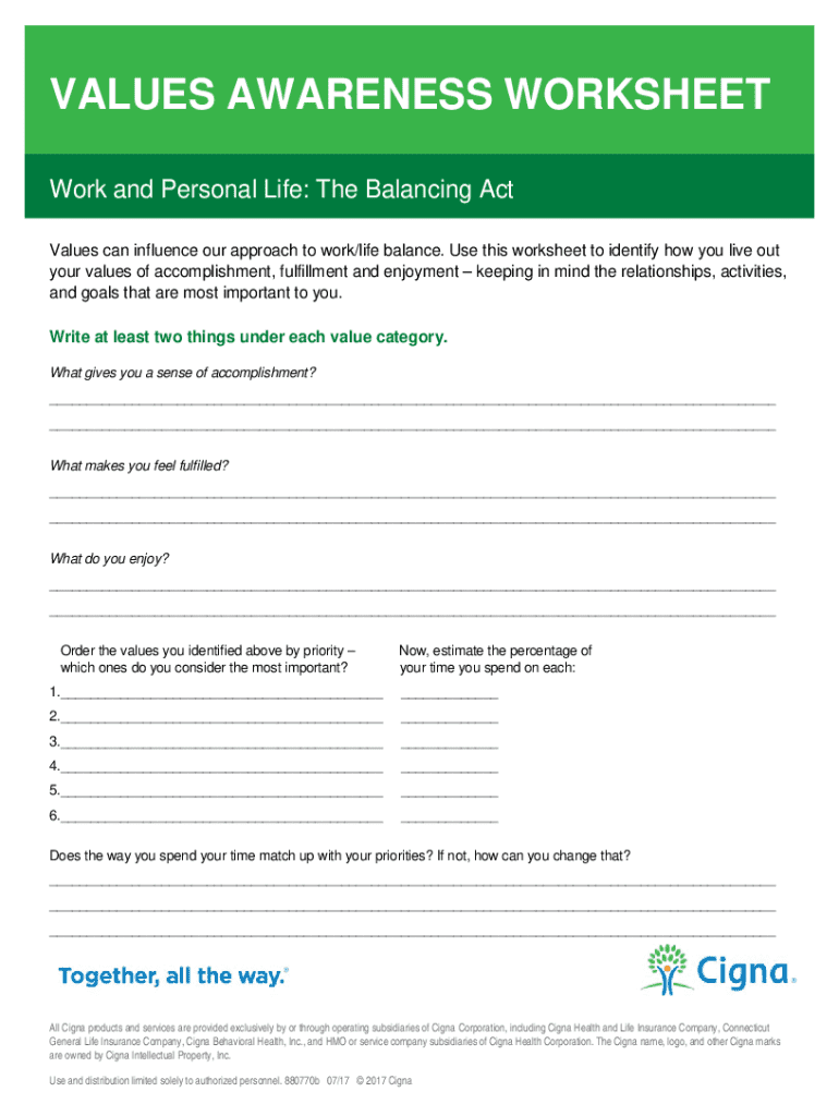Fillable Online Work-Life Balance Worksheet & Example Fax Email Print ...