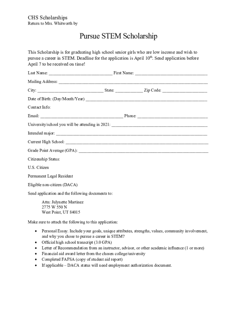 Fillable Online Young Women in STEM Scholarship Fax Email Print - pdfFiller