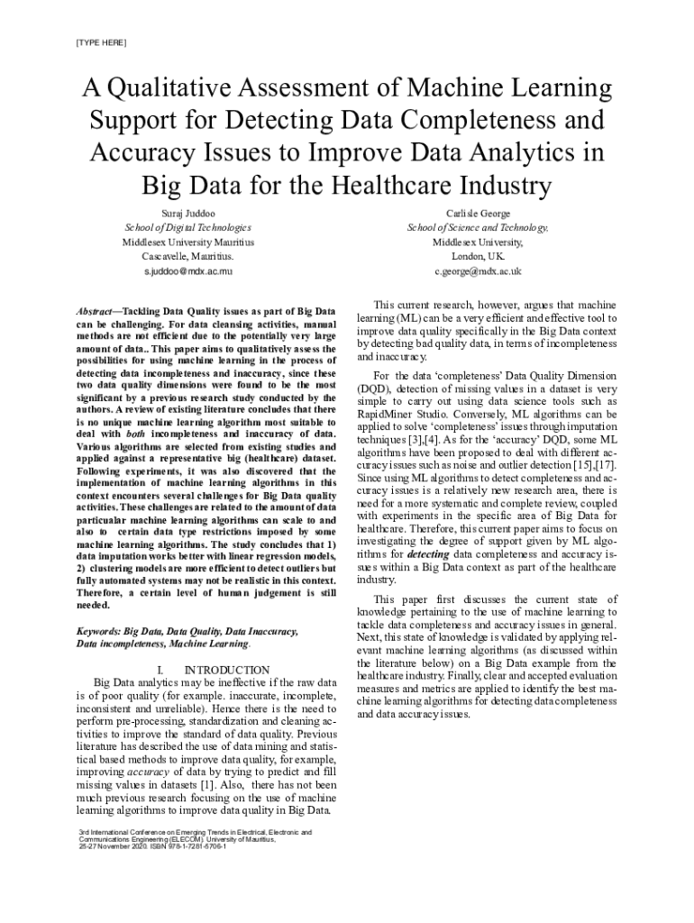 Fillable Online A Survey on Cleaning Dirty Data Using Machine Learning ... Fax Email Print ...