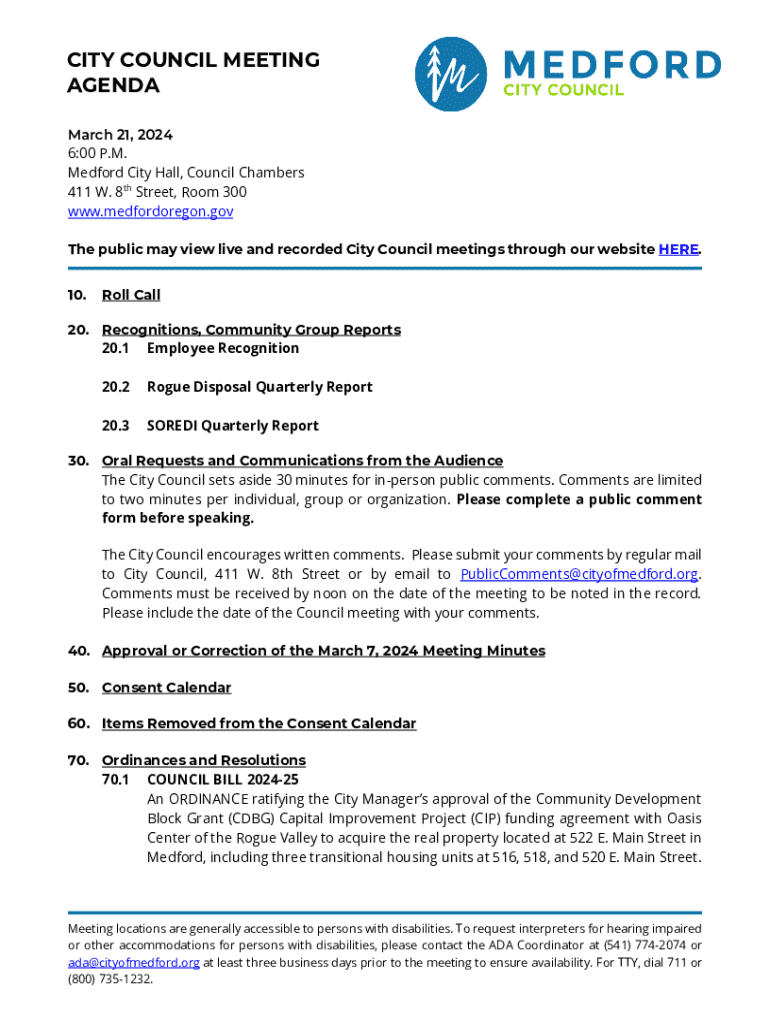 Fillable Online Medford City Hall, Council Chambers Fax Email Print ...