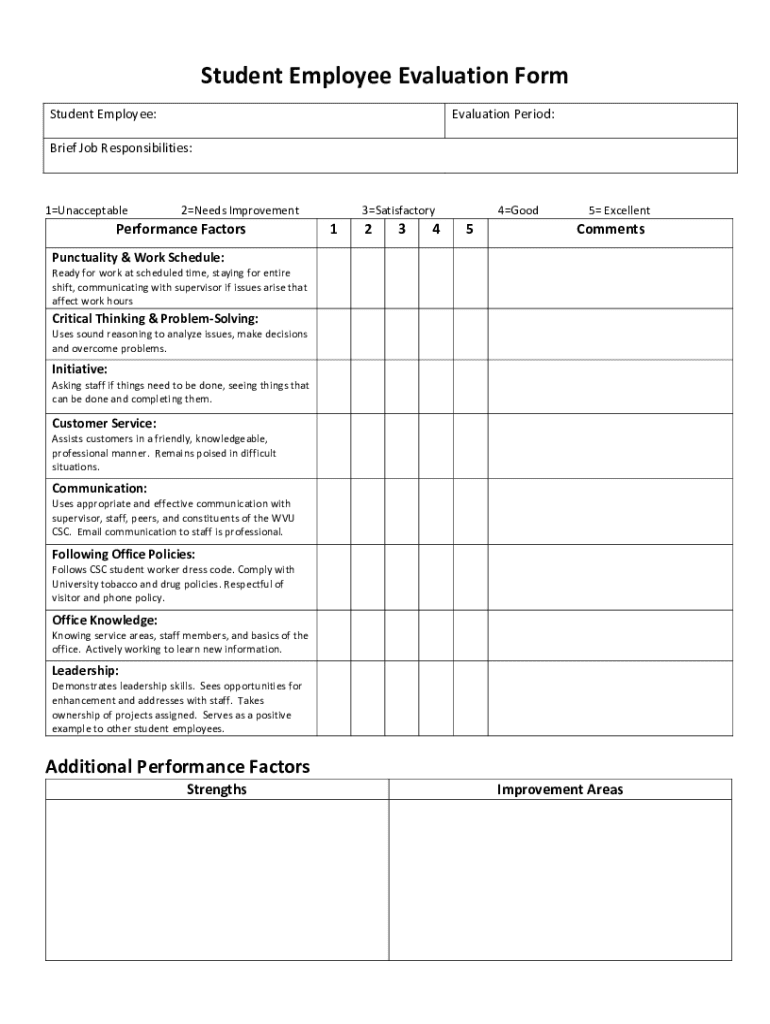 Fillable Online careerservices wvu Student Employee Evaluation Form WVU ...