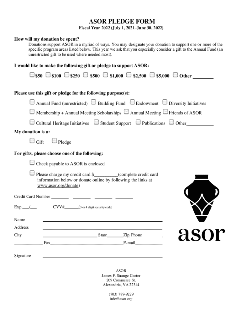 Fillable Online ASOR PLEDGE FORM Fax Email Print - pdfFiller