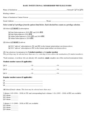 Fillable Online Basic Institutional Membership Privilege Form Fax Email ...