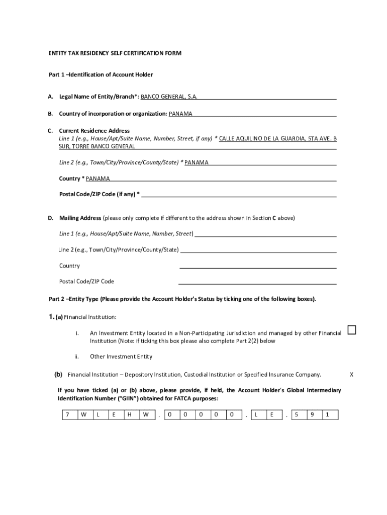 Fillable Online Entity tax residence self certification form Fax Email Print - pdfFiller