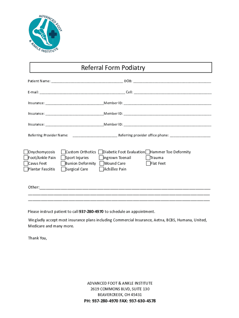Fillable Online Referral Form Podiatry Fax Email Print - pdfFiller